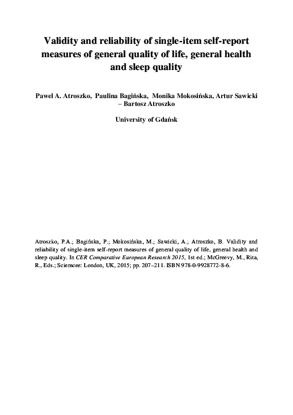 (PDF) Validity and reliability of single-item self-report measures of general quality of life ...