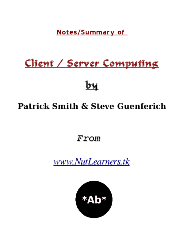 (PDF) Client / Server Computing by