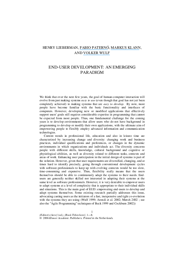 (PDF) End-User Development: An Emerging Paradigm