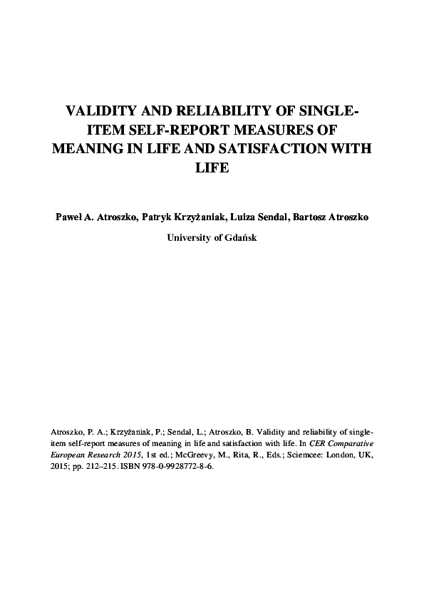 Pdf Validity And Reliability Of Single Item Self Report Measures Of