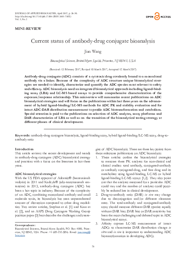 (PDF) Current status of antibody-drug conjugate bioanalysis