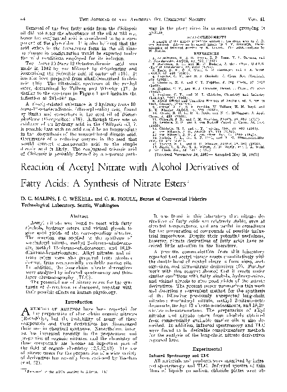 (PDF) Reaction of acetyl nitrate with alcohol derivatives of fatty ...