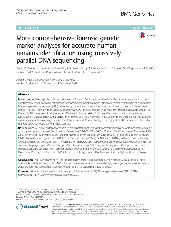 Pdf More Comprehensive Forensic Genetic Marker Analyses For Accurate Human Remains 