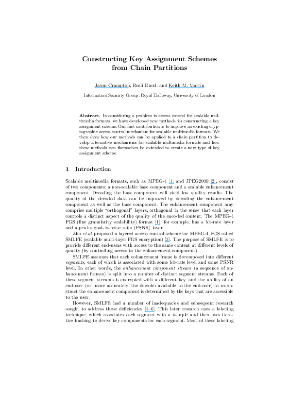 (PDF) Constructing Key Assignment Schemes from Chain Partitions