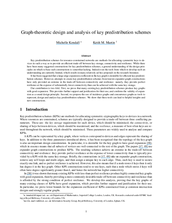 (PDF) Graph-theoretic design and analysis of key predistribution schemes | Keith Martin ...