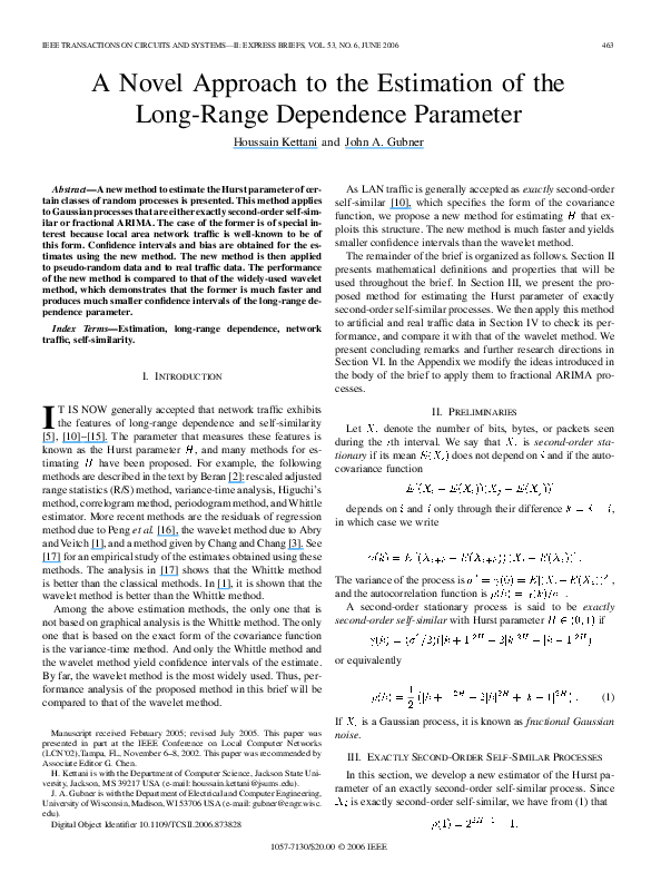 (PDF) A novel approach to the estimation of the long-range dependence parameter