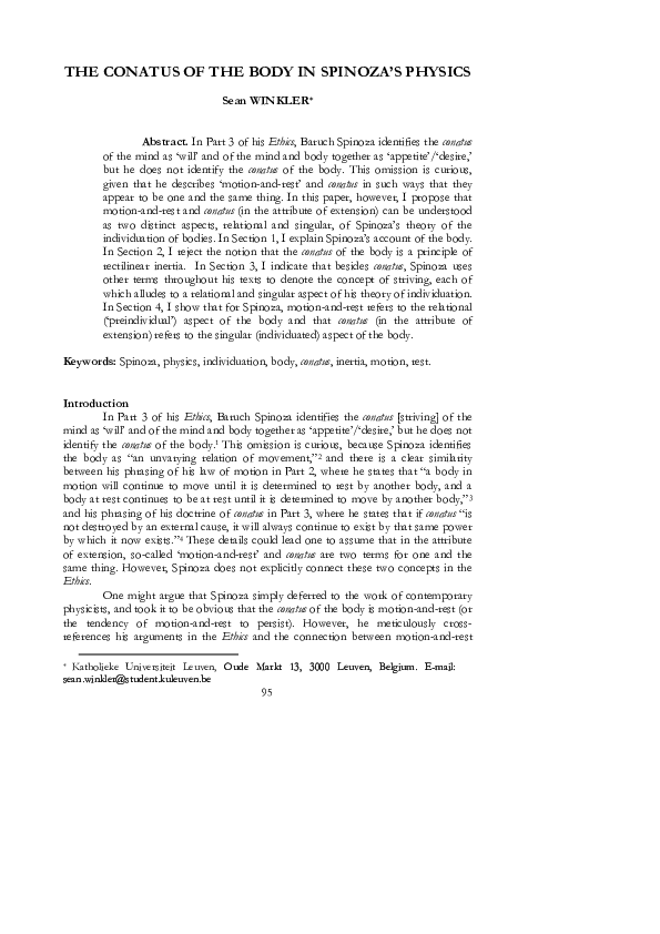 (PDF) The Conatus of the Body in Spinoza’s Physics