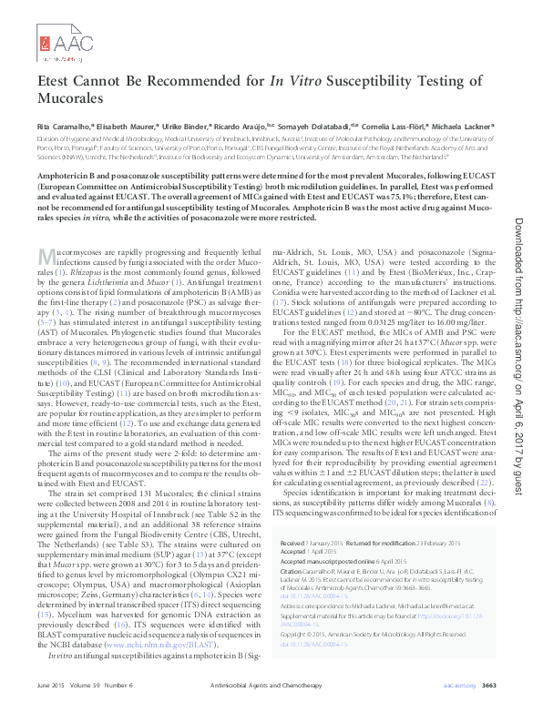 (PDF) Etest® cannot be recommended for in vitro susceptibility testing ...