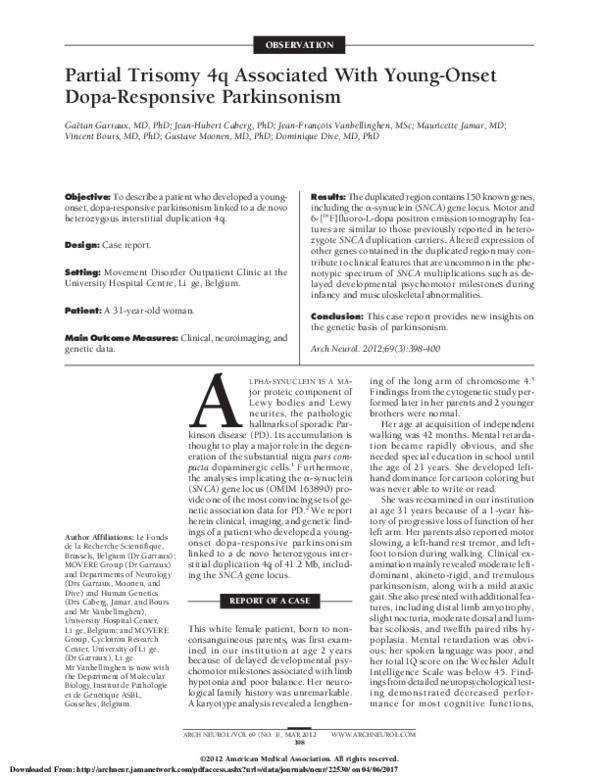 (PDF) Partial Trisomy 4q Associated With Young-Onset Dopa-Responsive ...