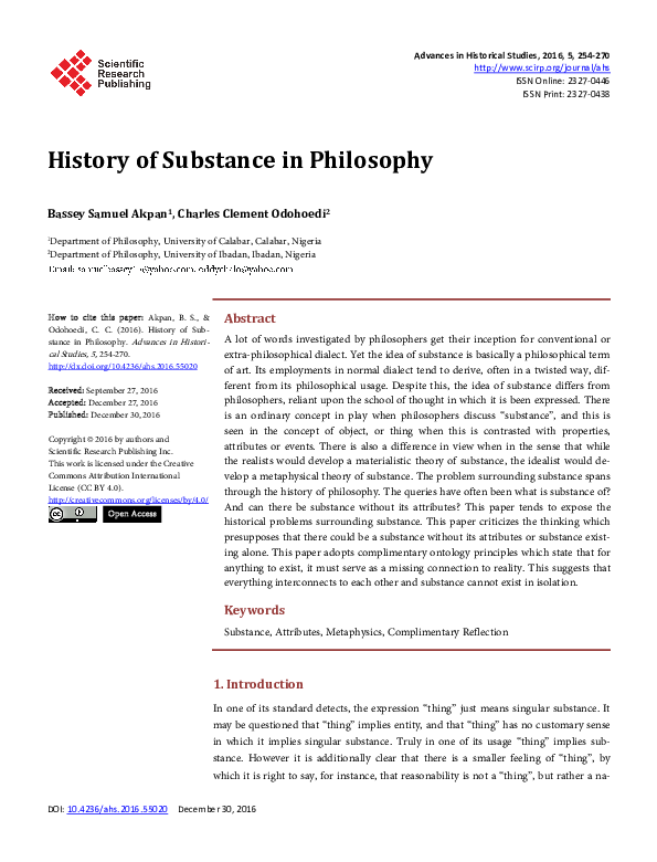 (PDF) History of Substance in Philosophy