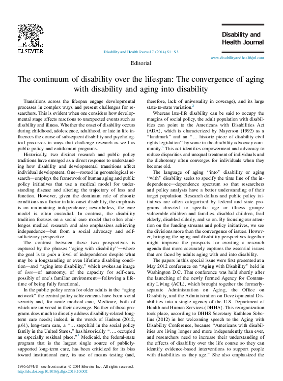 (PDF) The continuum of disability over the lifespan: The convergence of ...