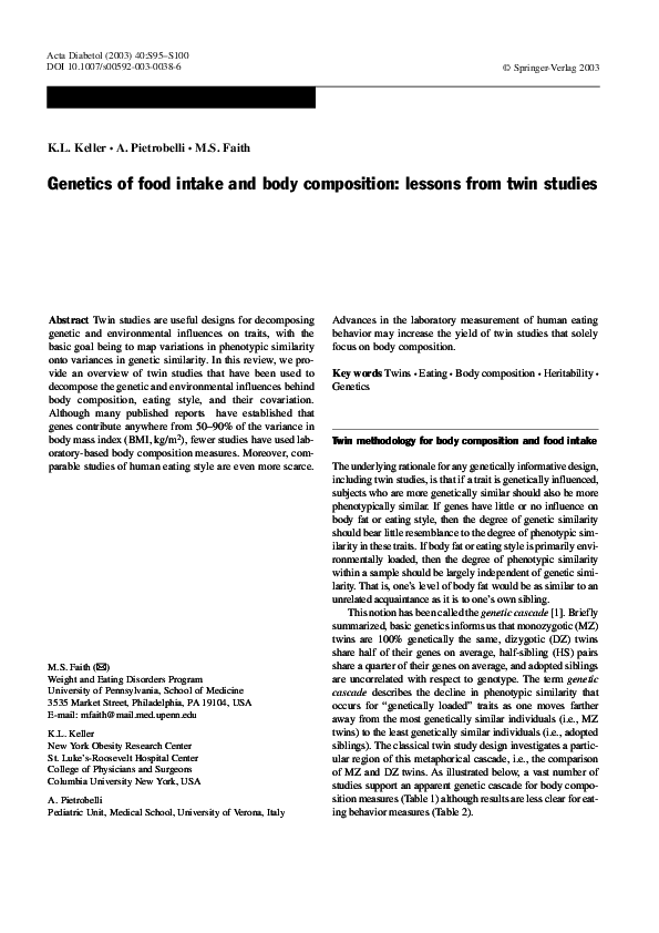 (PDF) Genetics of food intake and body composition: lessons from twin ...