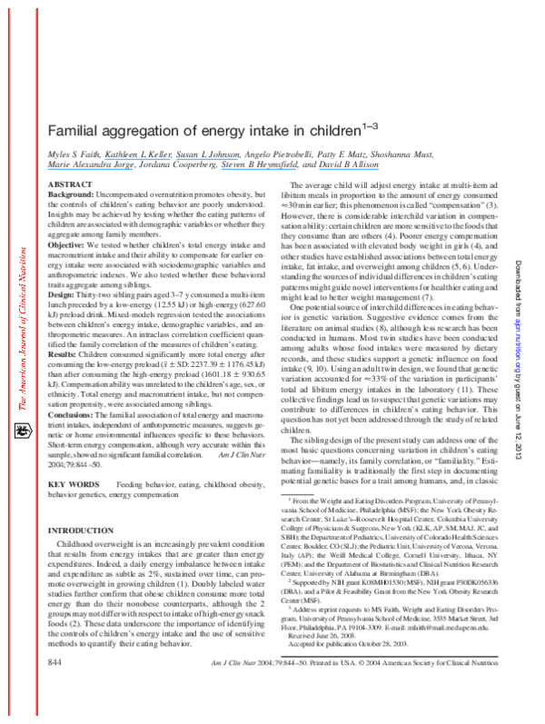 (PDF) Familial aggregation of energy intake in children