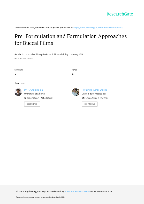 (PDF) Pre-Formulation and Formulation Approaches for Buccal Films
