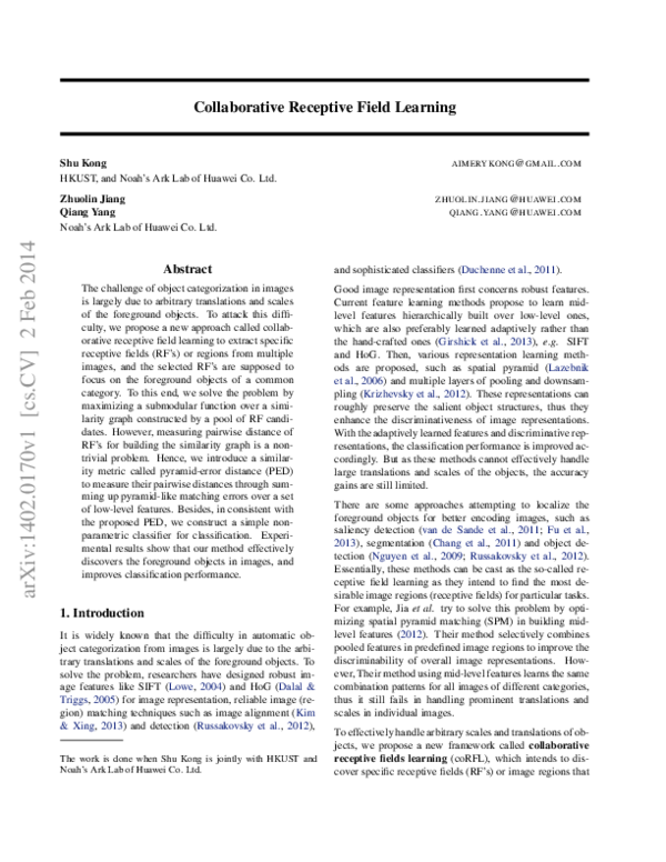 (PDF) Collaborative Receptive Field Learning
