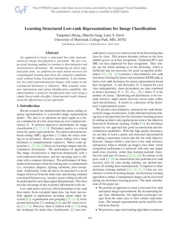 (PDF) Learning Structured Low-Rank Representations for Image Classification