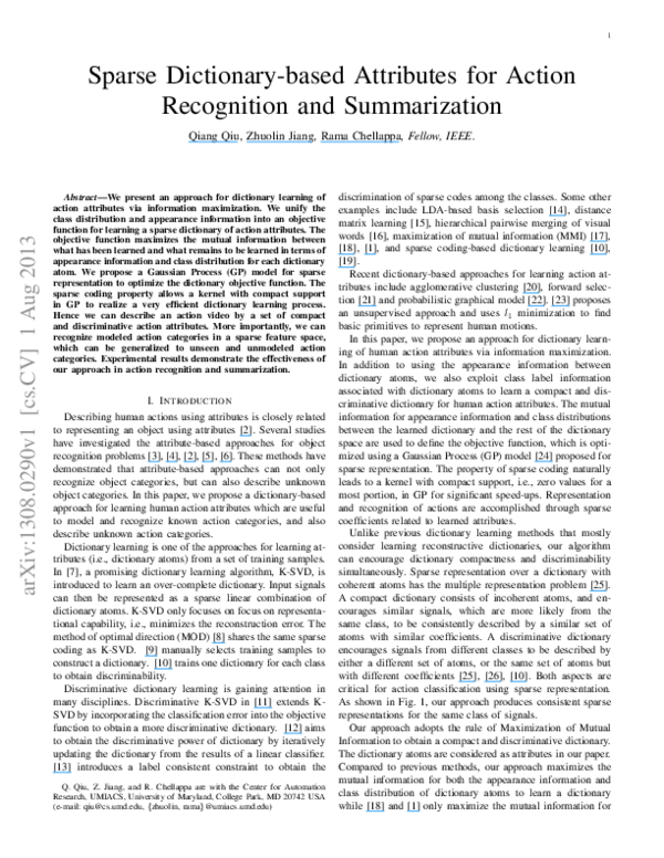 Pdf Sparse Dictionary Based Attributes For Action Recognition And Summarization Zhuolin