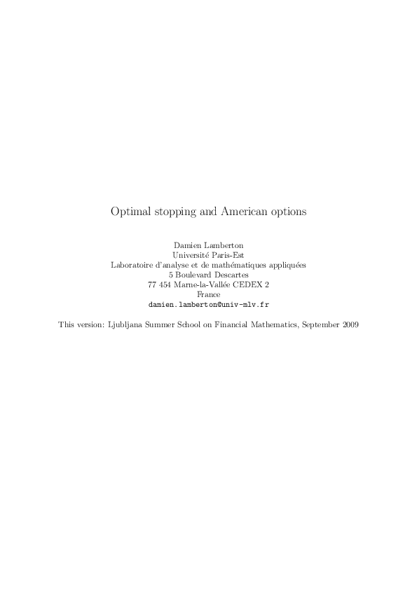 (PDF) Optimal stopping and American options