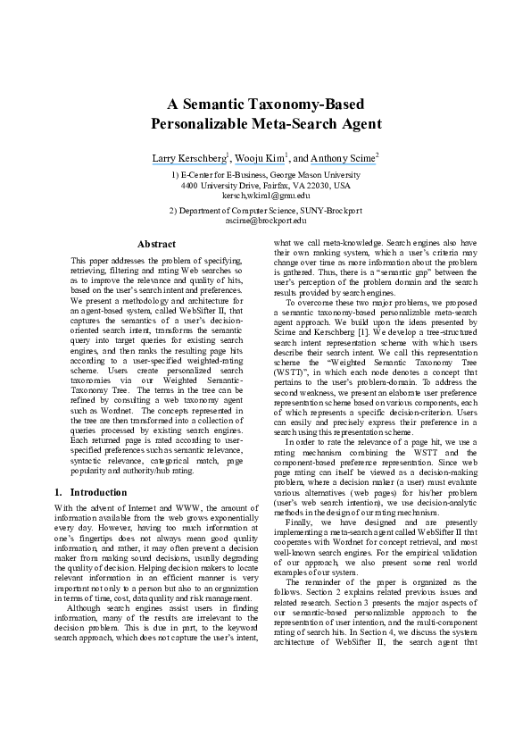 (PDF) WebSifter II: A Personalizable Meta-Search Agent Based on ...