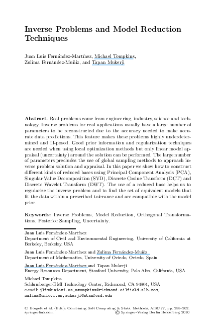 Pdf Inverse Problems And Model Reduction Techniques