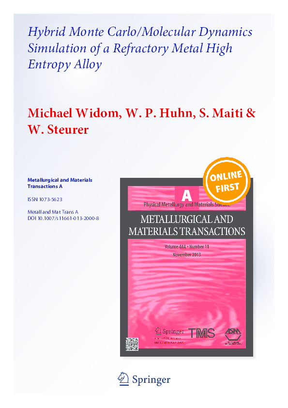 (PDF) Hybrid Monte Carlo/Molecular Dynamics Simulation of a Refractory Metal High Entropy Alloy