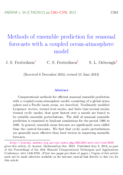 (PDF) Methods of ensemble prediction for seasonal forecasts with a ...