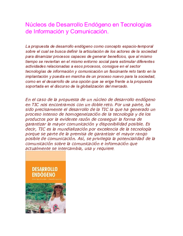 (DOC) Nucleos de Desarrollo Endogeno en Tecnologias de Informacion y ...
