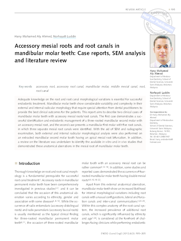 (PDF) Accessory mesial roots and root canals in mandibular molar teeth ...