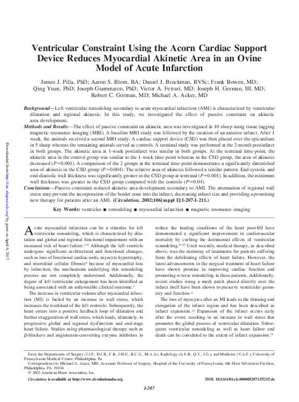 (PDF) Ventricular constraint using the acorn cardiac support device ...