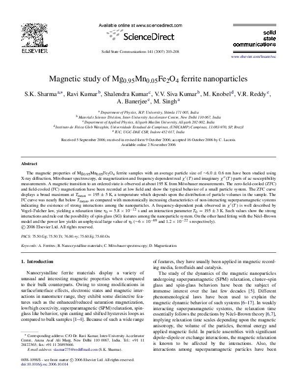 (PDF) Magnetic study of Mg0.95Mn0.05Fe2O4 ferrite nanoparticles