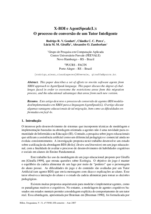 (PDF) X-BDI e AgentSpeak (L): O processo de conversão de um Tutor Inteligente | Lucia M M ...