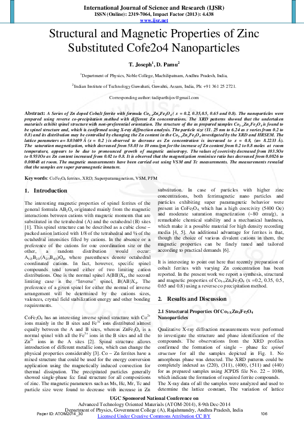 (PDF) Structural and Magnetic Properties of Zinc Substituted Cofe2o4 Nanoparticles
