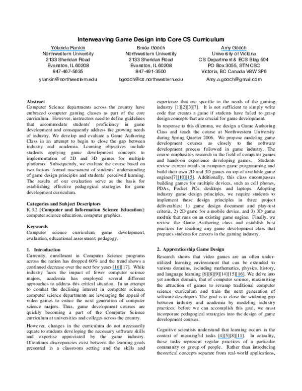 (PDF) Interweaving game design into core cs curriculum | Yolanda Rankin ...