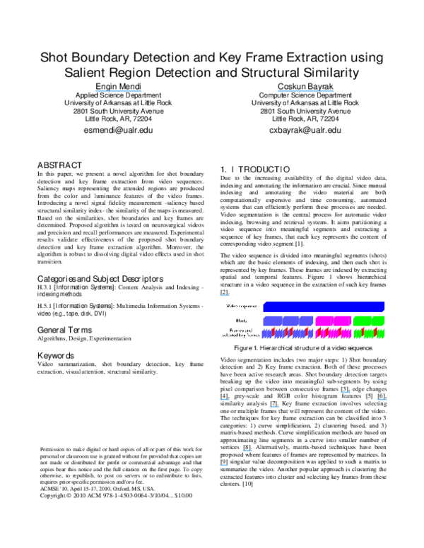 (PDF) Shot boundary detection and key-frame extraction from neurosurgical video sequences