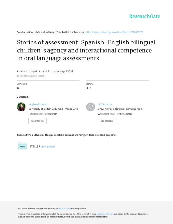 (PDF) Stories of assessment: Spanish-English bilingual children’s ...