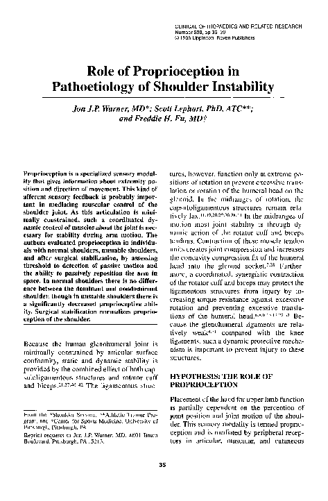(PDF) Role of Proprioception in Pathoetiology of Shoulder Instability