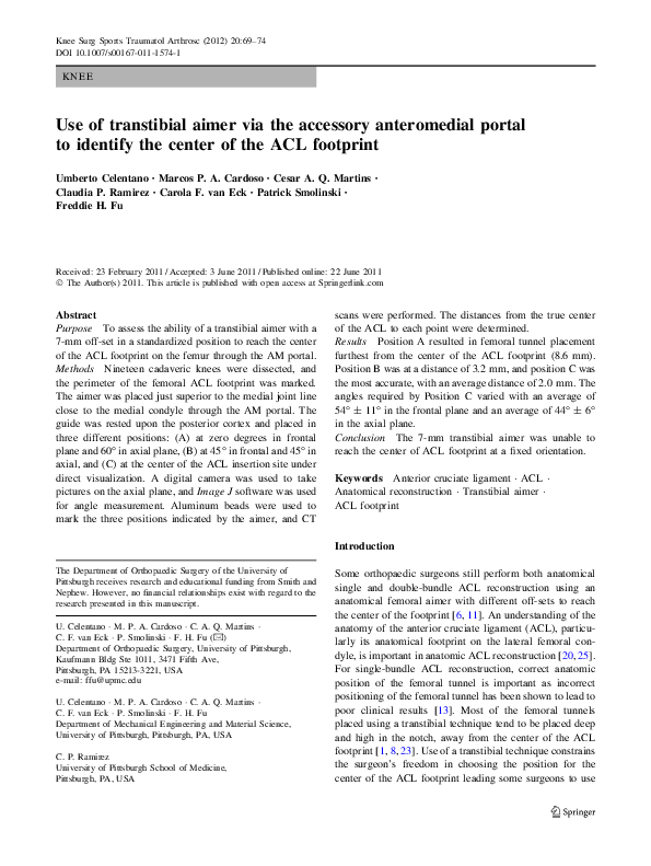 (PDF) Use of transtibial aimer via the accessory anteromedial portal to ...