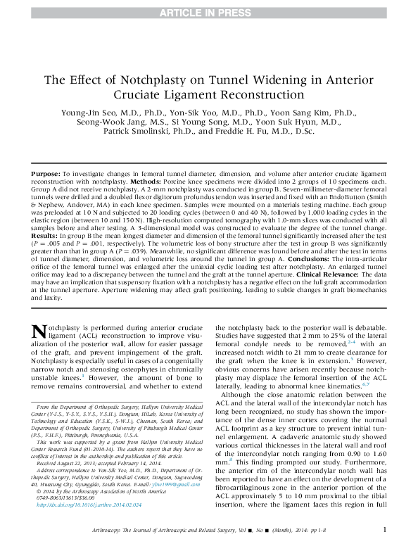 (PDF) The Effect of Notchplasty on Tunnel Widening in Anterior Cruciate ...