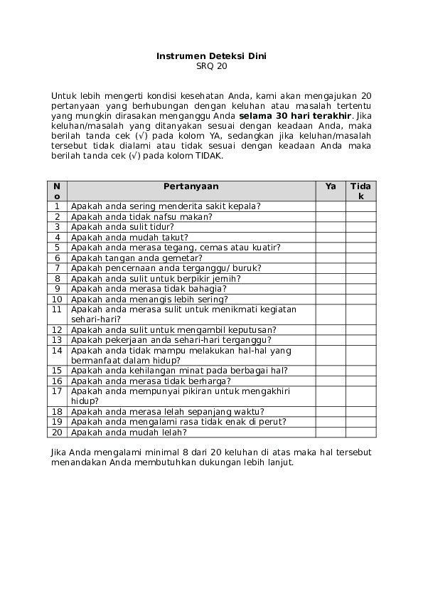 (DOC) Instrumen Skrining Gejala Cemas & Depresi - SRQ 20.doc