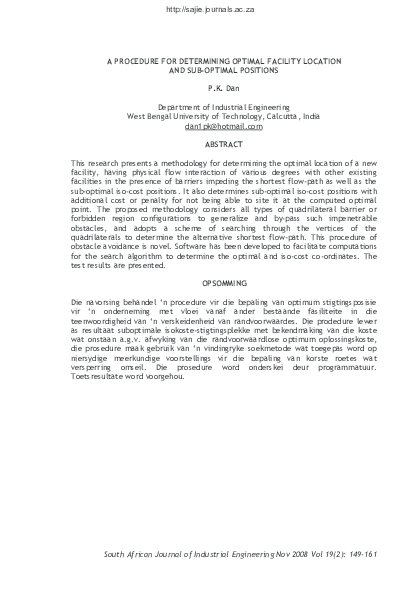 (PDF) A Procedure for Determining Optimal Facility Location and Sub-Optimal Positions