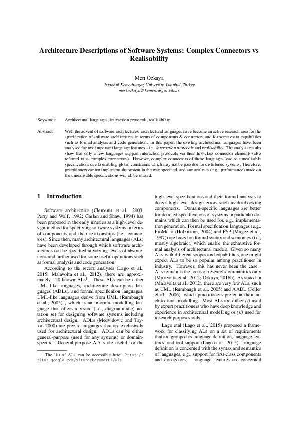(PDF) Architecture Descriptions of Software Systems: Complex Connectors ...