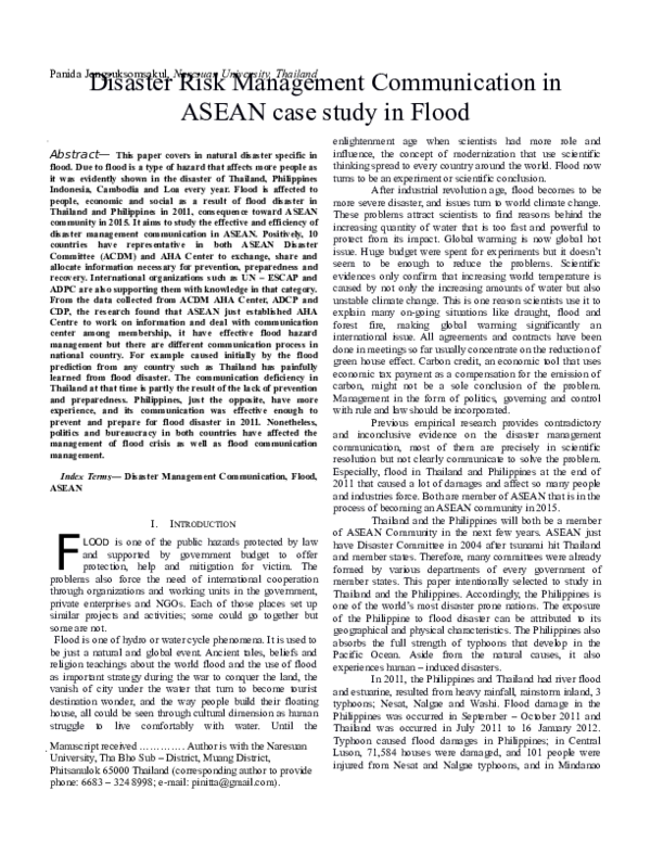 (DOC) Disaster Risk Management Communication in ASEAN case study in Flood