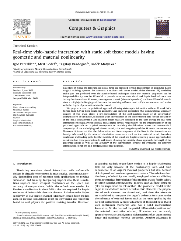 Pdf Real Time Visio Haptic Interaction With Static Soft Tissue Models Having Geometric And