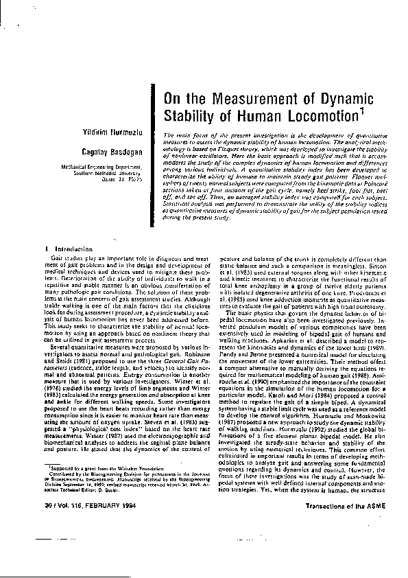 (PDF) On the Measurement of Dynamic Stability of Human Locomotion