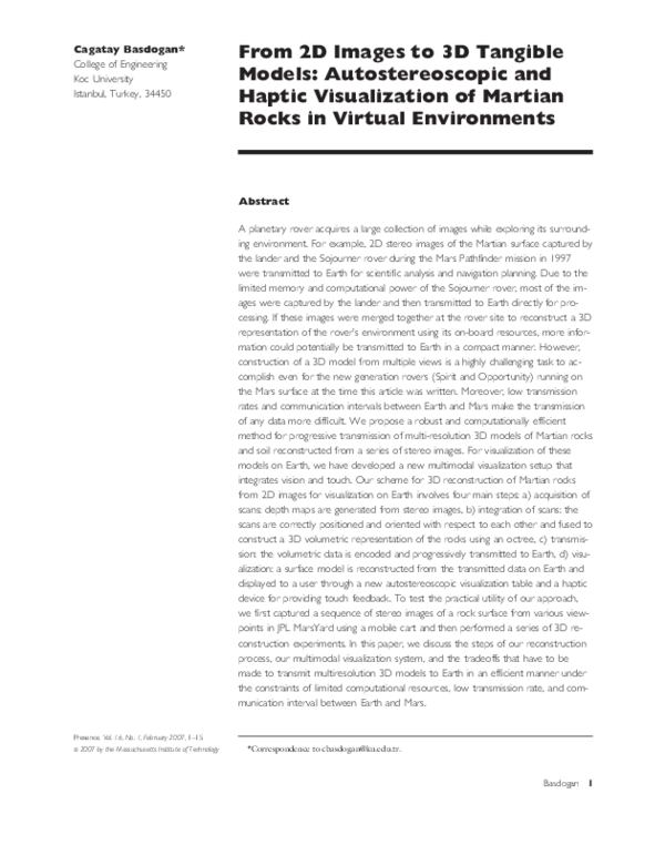 Pdf From 2d Images To 3d Tangible Models Autostereoscopic And Haptic Visualization Of Martian
