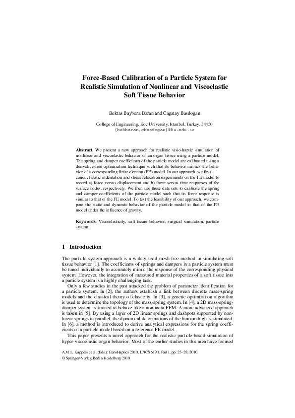 Pdf Force Based Calibration Of A Particle System For Realistic Simulation Of Nonlinear And