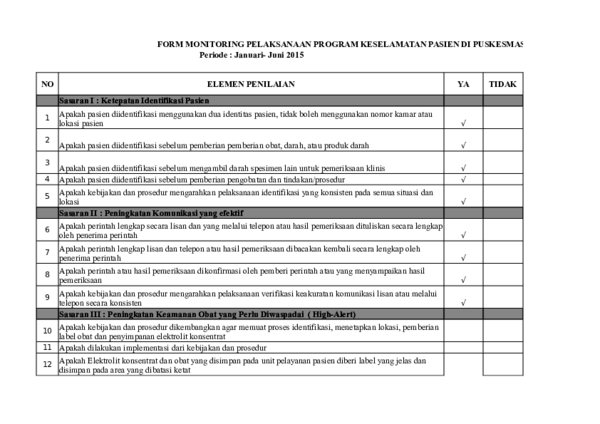(XLS) Form Monitoring Peningkatan Mutu Dan Keselamatan Pasien