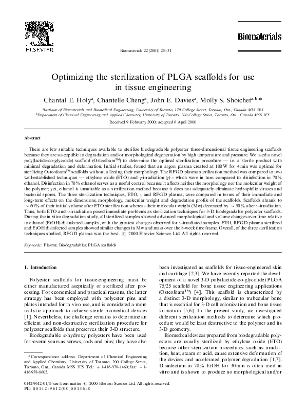 (PDF) Optimizing the sterilization of PLGA scaffolds for use in tissue ...