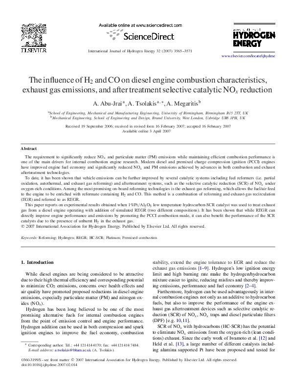 (PDF) The influence of H2H2 and CO on diesel engine combustion ...