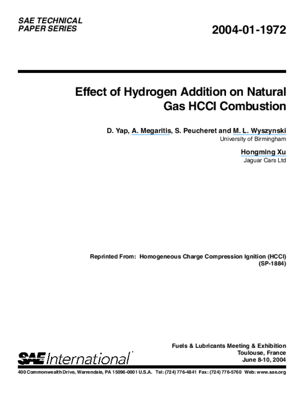 (PDF) Effect of hydrogen addition on natural gas HCCI combustion
